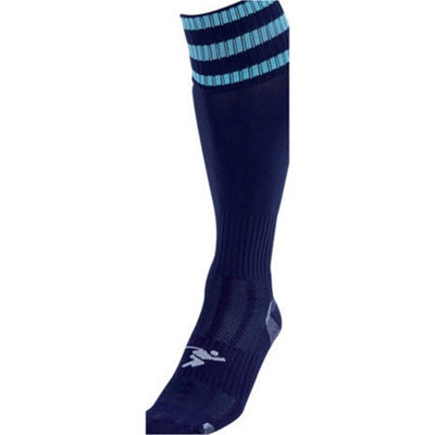 ADULT Size 7-11 Pro 3 Stripe Football Socks - NAVY/SKY BLUE - Contoured ...