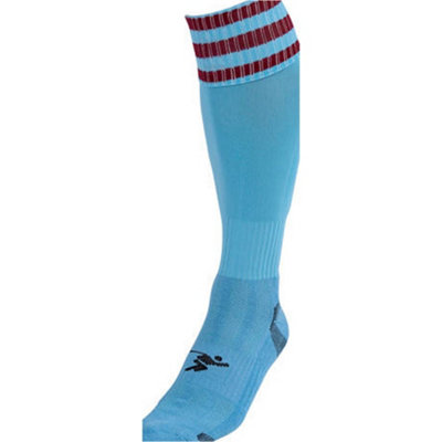 ADULT Size 7-11 Pro 3 Stripe Football Socks - SKY BLUE/MAROON ...