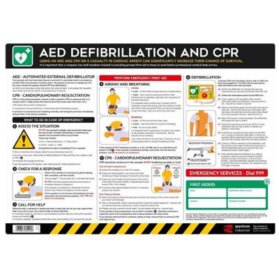AED & CPR Workplace Safety Poster - Anti Scuff Laminated PVC - Easy To ...