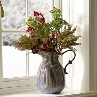 Aegean Blue Fluted Ceramic Decoration Pitcher Jug Vase | DIY at B&Q