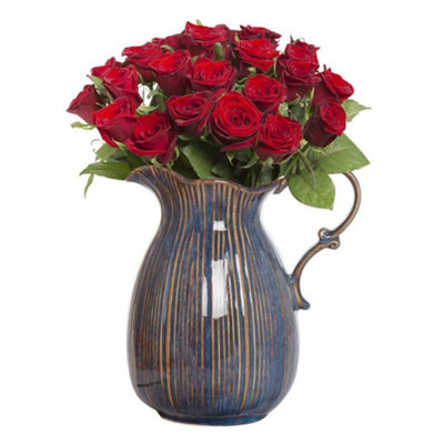 Aegean Blue Fluted Ceramic Table Decoration Pitcher Jug Vase