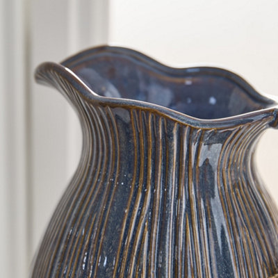 Aegean Blue Fluted Ceramic Table Decoration Pitcher Jug Vase