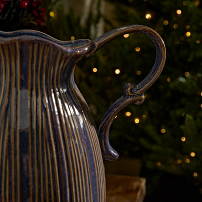 Aegean Blue Fluted Ceramic Table Decoration Pitcher Jug Vase