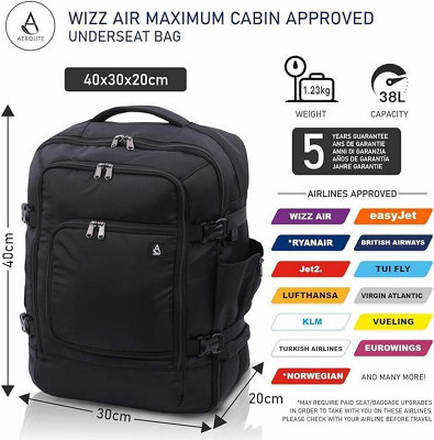 Aerolite 40x30x20 Wizz Air Maximum Size Backpack Eco-Friendly Cabin ...