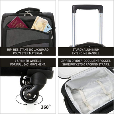 Aerolite Lightweight 4 Wheel Carry On Hand Cabin Luggage Suitcase Black ...