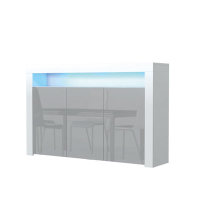 AETHER SIDEBOARD 155CM WHITE & GREY WITH HIGH GLOSS DOORS AND LED ...
