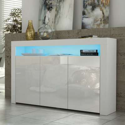 Aether Sideboard 155cm White with High Gloss Doors and LED Lighting ...
