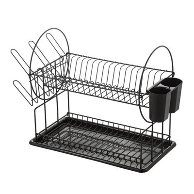 AEX 2 Tier Black Dish Drainer Rack Stainless Steel with Drip Tray ...