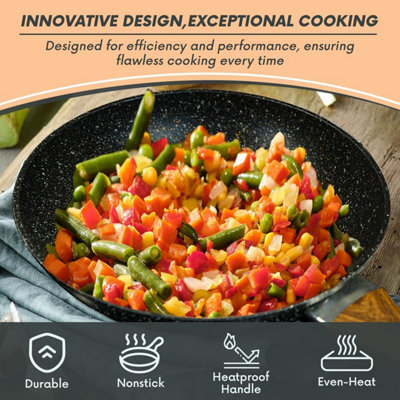AEX Non Stick Copper Frying Pan 24cm with Wooden Handle for Induction ...