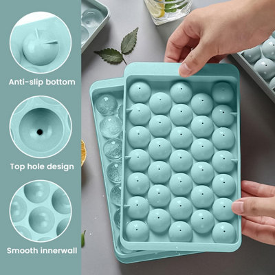 AEX Round Ice Balls Tray with Lid 33 Ice Ball Maker Moulds Reusable BPA ...