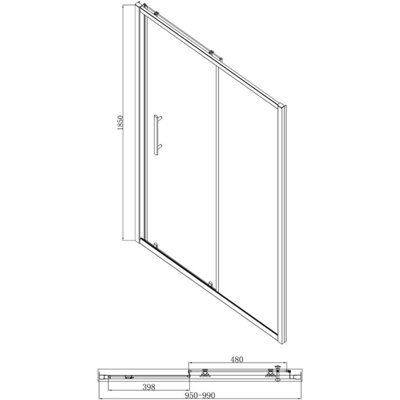 Affine 1000 x 800mm Sliding Shower Door Side Panel Enclosure 6mm Glass ...