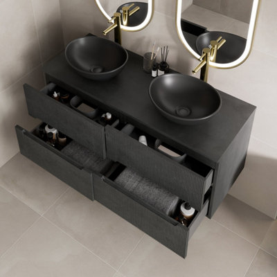 Affine 1200mm Black Vanity Unit Double Oval Basin Fluted Countertop ...
