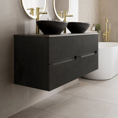 Affine 1200mm Grey Marble Fluted Vanity Unit Double Oval Basin Wall ...