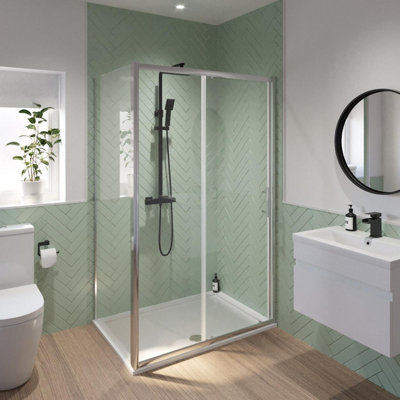 Affine 1400 x 800mm Sliding Shower Door & Side Panel Enclosure 6mm ...