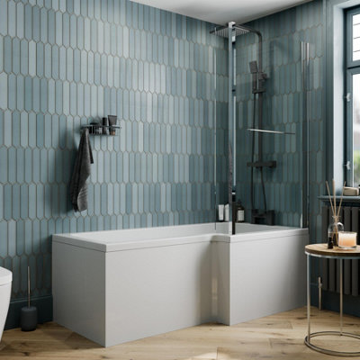 Affine 1500mm L Shaped RH Shower Bath Bathtub Screen Front Side Panel ...