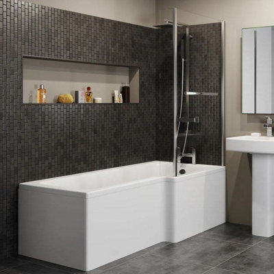 Affine 1500mm L Shaped RH Shower Bath Bathtub Screen Front Side Panel ...