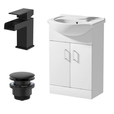 Affine 560mm White Gloss Bathroom Vanity Unit Freestanding Black ...