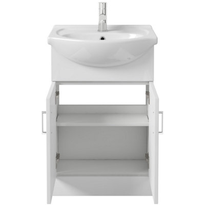 Affine 560mm White Gloss Bathroom Vanity Unit Freestanding Black ...