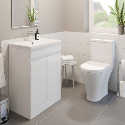 Affine 600mm Bathroom Gloss White Vanity Unit Basin Sink & Modern Close ...