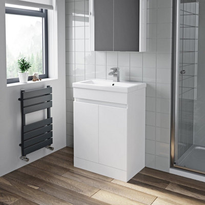 Affine 600mm Bathroom Gloss White Vanity Unit Basin Sink & Modern Close ...