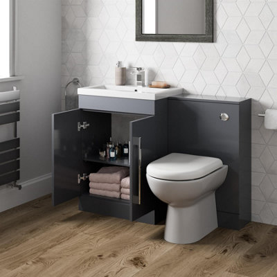 Affine 600mm Bathroom Vanity Unit Basin Concealed Cistern Toilet WC ...