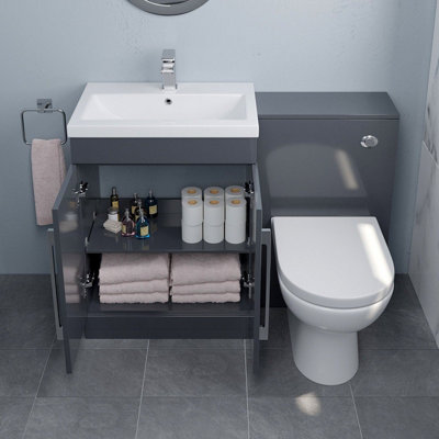 Affine 600mm Bathroom Vanity Unit Basin Concealed Cistern Toilet WC ...
