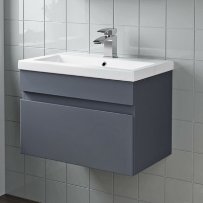 Affine 600mm Wall Hung Vanity Unit Basin Sink Bathroom Storage Cabinet ...