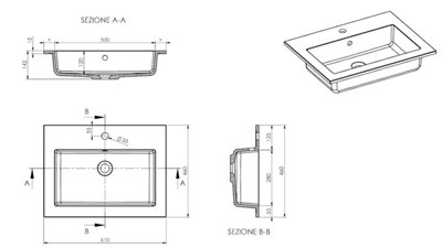 Affine 610 x 460mm Bathroom Recessed Basin Sink Modern 1 Tap Hole White ...