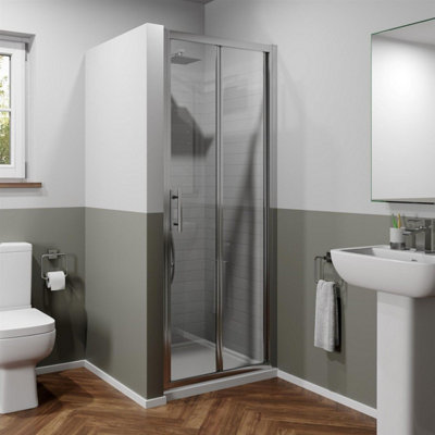Affine 760mm Bathroom Bi Fold Shower Door Walk In Enclosure Framed 6mm ...