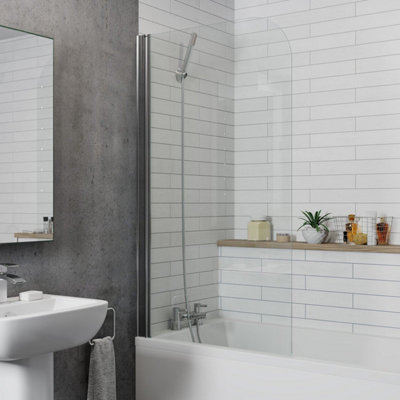 Affine 800mm Bath Shower Screen Bathroom Curved Pivot Chrome Reversible ...