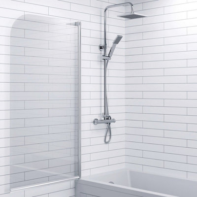 Affine 800mm Bath Shower Screen Bathroom Curved Pivot Chrome Reversible ...