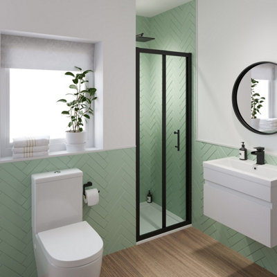 Affine 800mm Bathroom Bi Fold Shower Door Walk In Enclosure Black ...