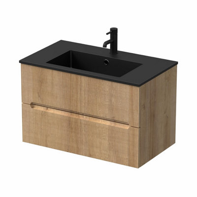 Affine 800mm Bathroom Cloakroom Vanity Unit Basin Sink Wall Hung Fluted ...