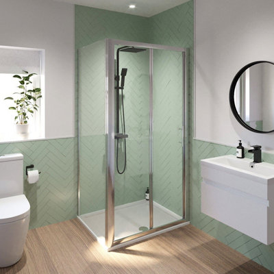Affine 900mm x 700mm Bathroom Bi Fold Shower Door Enclosure Side Panel ...