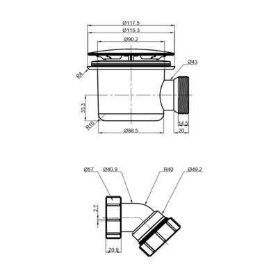 Affine 90mm Shower Tray Waste Trap Hi-Flow Fast Chrome Vented Dome ...