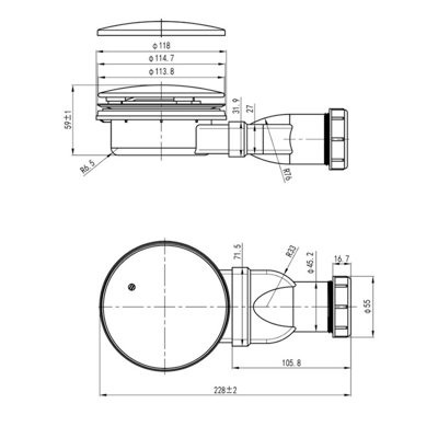 Affine 90mm Slim Shower Tray Waste Trap Chrome Vented Cover Easy Clean ...