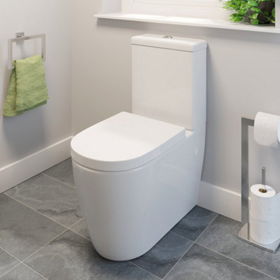 Affine Back to Wall Close Coupled Rimless Toilet Modern White Round WC ...