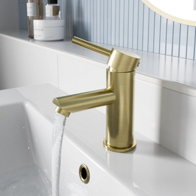 Affine Basin Sink Mixer Tap Round Mono Single Lever Faucet Brushed Brass
