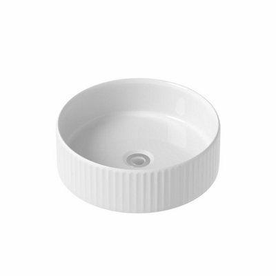 Affine Bathroom Countertop Basin Sink Fluted Gloss White Round Modern ...