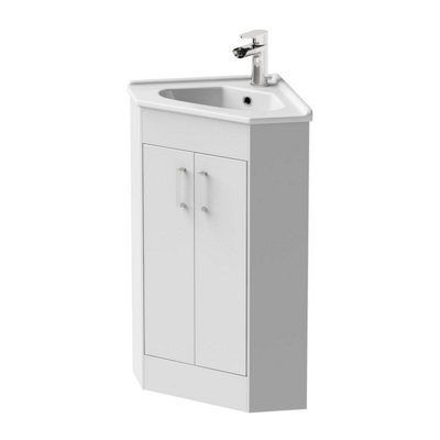 AFFINE BATHROOM FLOOR STANDING CORNER VANITY UNIT WHITE GLOSS DOUBLE ...