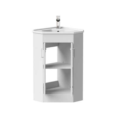 Affine Bathroom Floor Standing Corner Vanity Unit White Gloss Double ...
