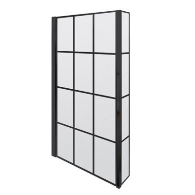 Affine Bathroom L Shaped Bath Black Grid Shower Screen LH Front Panel ...