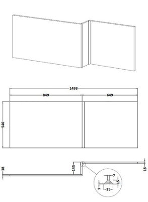 Affine Bathroom L Shaped Bath Black Grid Shower Screen LH Front Panel ...