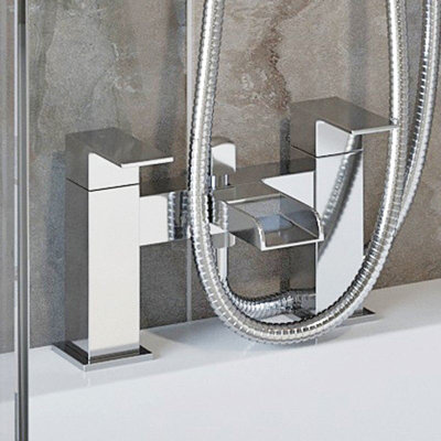 Affine Bathroom Square Shower Mixer Waterfall Tap Kit Riser Rail Hose ...