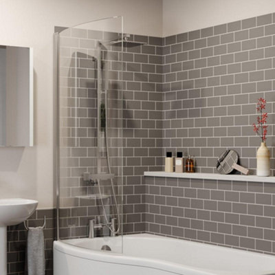 Affine Bathroom Suite P Shaped Left Hand Shower Bath Glass Screen Front ...