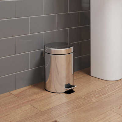 Affine Bathroom Toilet WC Rubbish Waste Bin Round Pedal Chrome 5 Litre ...