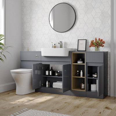 Affine Bathroom Toilet WC Vanity Unit Basin Sink Combination Grey Gloss ...
