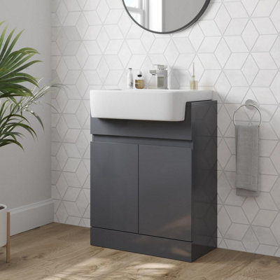 Affine Bathroom Toilet WC Vanity Unit Basin Sink Combination Grey Gloss ...