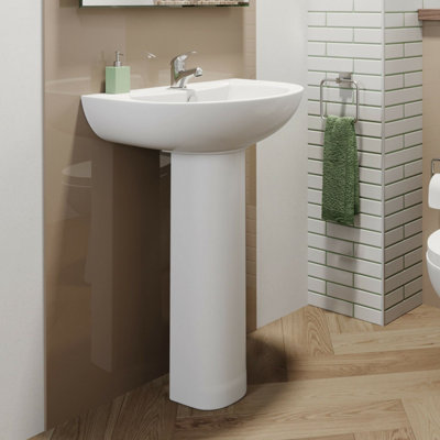 Affine Bathroom Wash Basin Sink Full Pedestal Single Tap Hole Modern ...