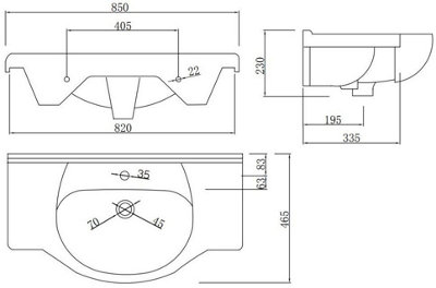 Affine Bathroom WC Basin 850mm Compact Sink Single Tap Hole White BASIN ...